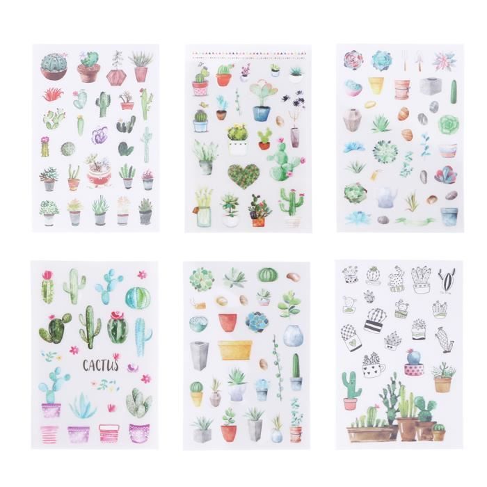 12 Feuilles / Pack Cactus Autocollants Colorés Imperméables pour ...