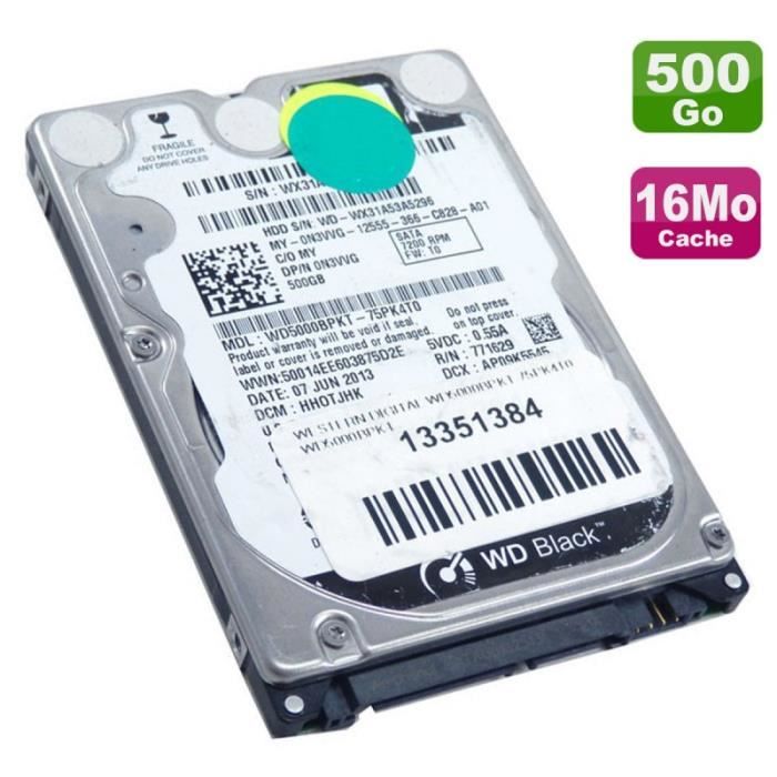 Disque Dur 500Go SATA 2.5" WD Dell Black WD5000BPKT-75PK4T0 0N3VVG ...