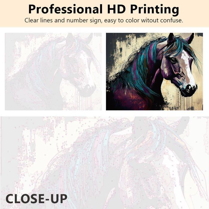 Cheval coloré Peinture par numéros pour adultes enfants Animal Art ...