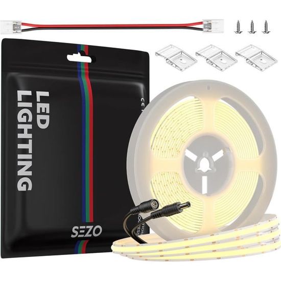 Ruban Led Fcob 12V Blanc Chaud 5M 528 Leds-M À Intensité Variable Cob ...