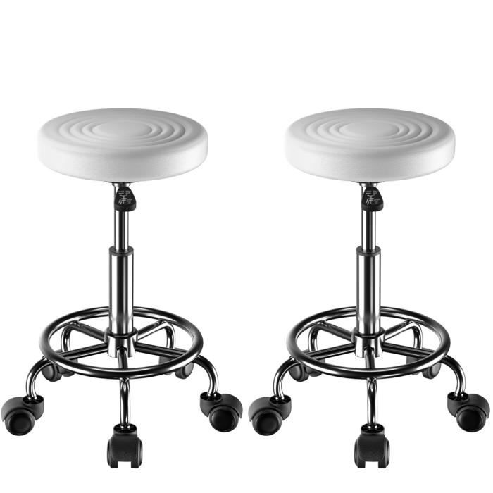 Tabouret à roulettes pivotant LDSZXNE - Blanc - Lot de 2 - Extérieur ...