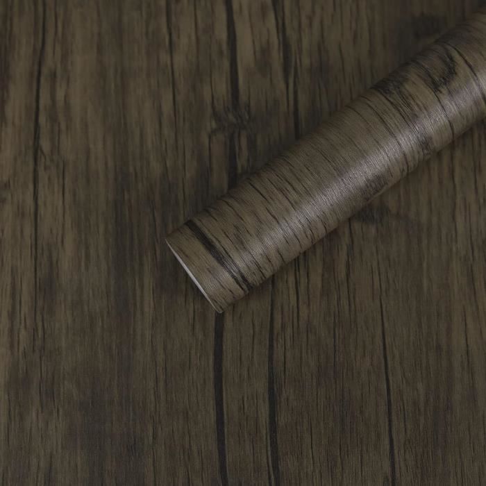 Papier Adhesif Pour Meuble Bois 60×500Cm Marron Foncé Vinyle ...