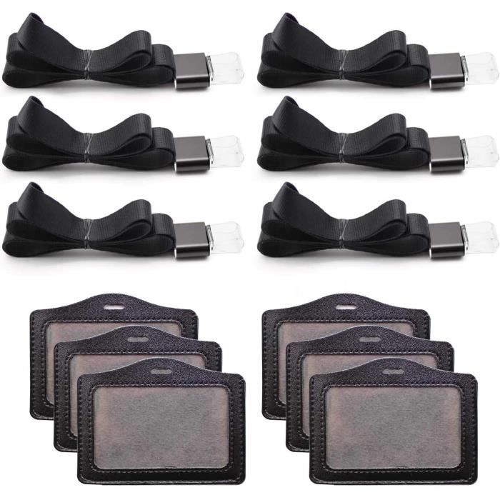 6 Pièces de Porte-Badges en Cuir, Porte Badge Noir, Porte-Badge D ...