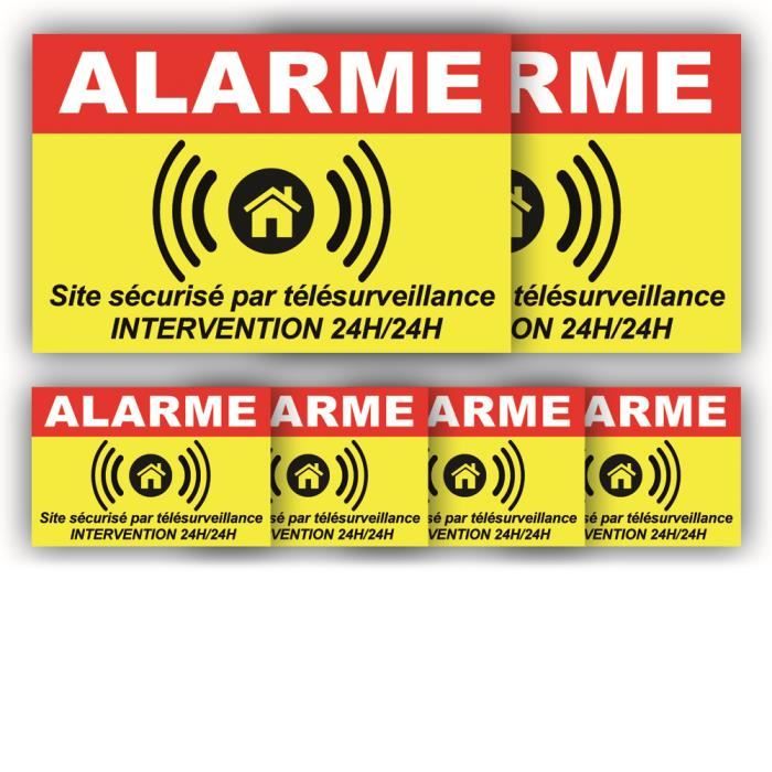 Stickers Autocollant Alarme Maison - Lot x6 : 150x100mm (x2) + 75x50mm (x4) - Plastification ...