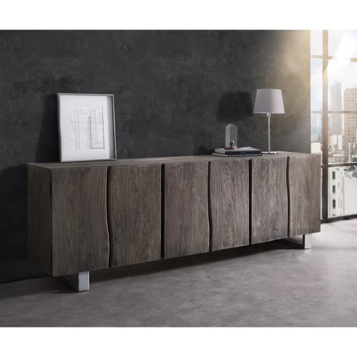 Commode Live-Edge Acacia Platinum 220 cm 6 portes en bois massif bordée ...