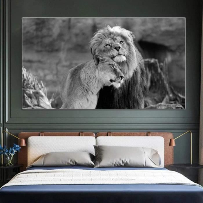 ,Tableau Murale,Affiche Peinture Sur Toile Moderne Mur Art Lion Noir ...