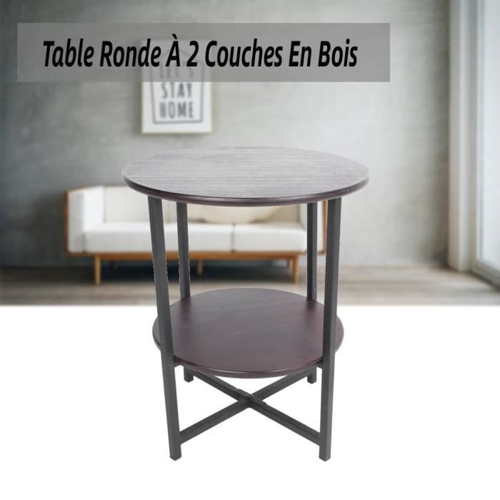 Table 2-Layer Round Wood Multifunctional Side Table End Table MDF et ...