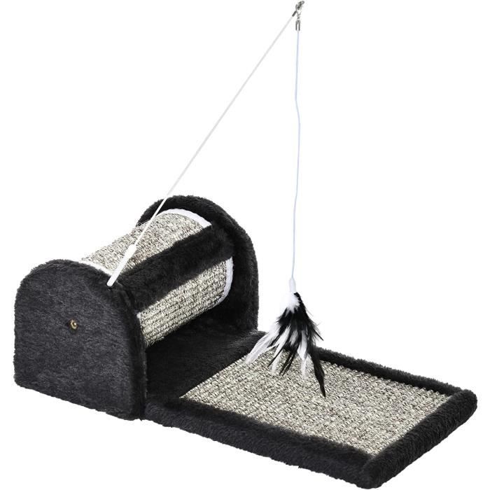 PawHut Griffoir grattoir pour Chat avec Jeu Plume Suspendue - 44 x 24 x ...
