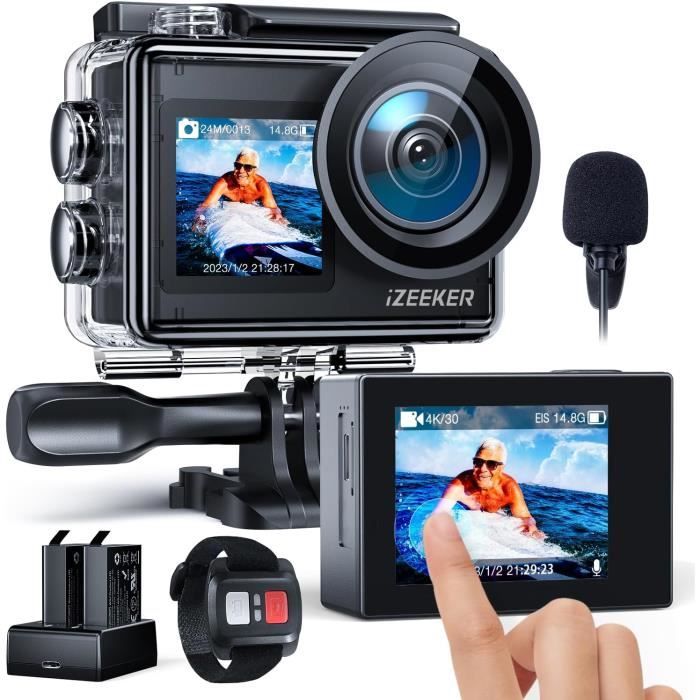 IZEEKER Camera Sport 4K 24MP, Étanché 40M, Camescope 4k avec EIS,Double ...