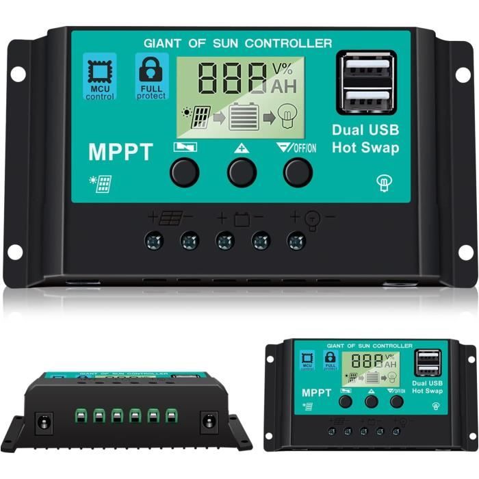 BOSYTRO 20A Contrôleur de Charge Solaire ,Régulateur Intelligent de Panneau Solaire 12V-24V ...