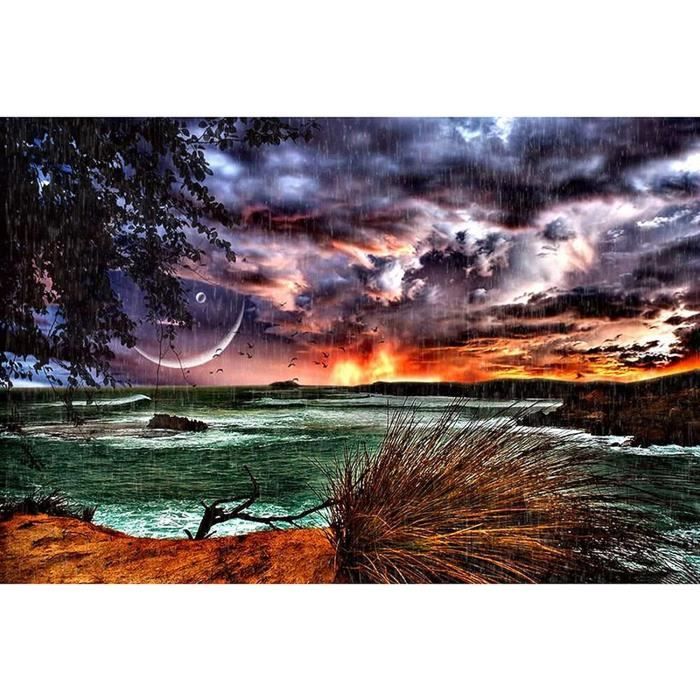 Kit De Peinture Diamant 5D Pour Paysage De Mer De Nuages \U200B\U200Bsombres Point De Croix ...