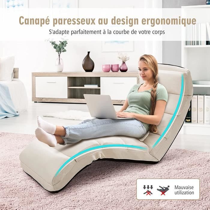 RELAX4LIFE Fauteuil au Sol Réglable en 5 Positions 90-180°, Méridienne ...