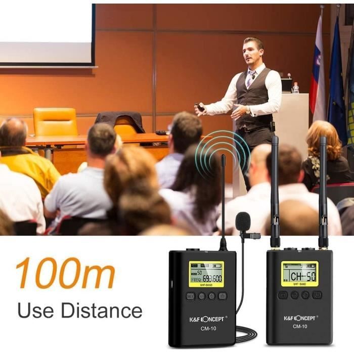 Uhf 100M Sans Fil Microphone Cravate Avec 2 Émetteurs + 1 Récepteur À Double Canal Pour ...