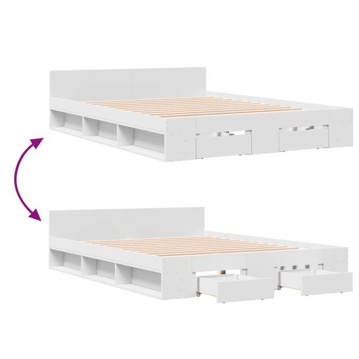 HSF®Cadre de lit avec tiroirs - sans matelas - blanc 120x190 cm - 1 ...