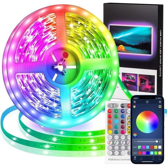 Ruban Led 5M, Rgb Bande Led Avec Bluetooth Smart App Contrôle, Multicolore Ruban Led Avec ...