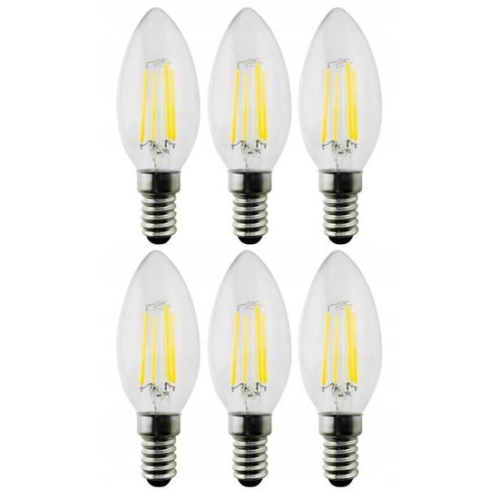Lot de 6x ampoules Maclean, Filament LED E14, 6W, 230V, WW blanc chaud 3000K, 806lm, Bougie ...