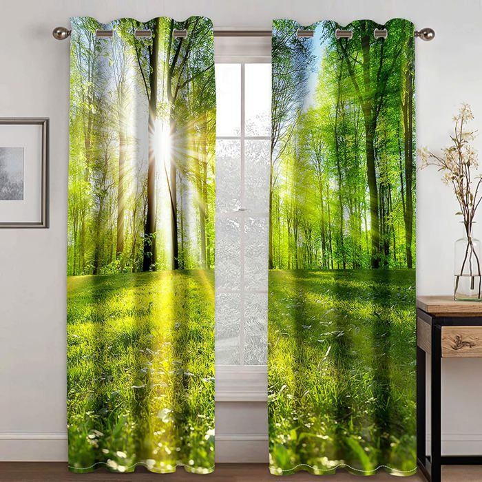 Rideau Salon Occultant Moderne - 3D Paysage De Forêt Ensoleillée Motif ...