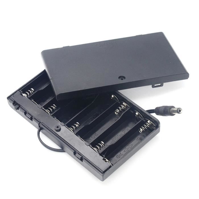 8AA 12V DC5.5-2.1MM-Boîte de rangement avec interrupteur et couvercle ...