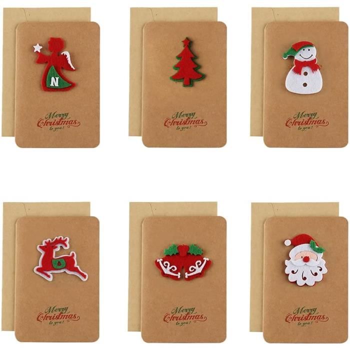 Carte Joyeux Noel,Carte de Voeux Noel,6 PCS Vintage Kraft Paper ...