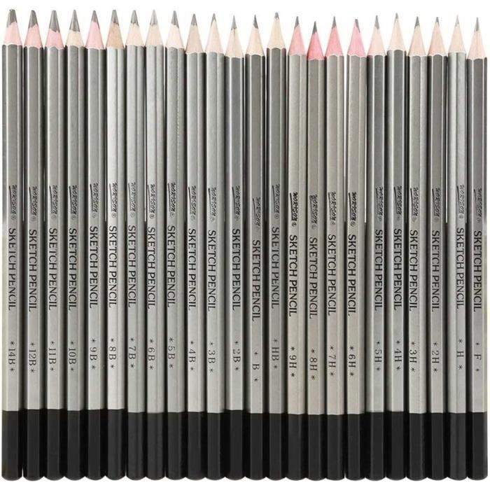 Esquisse et Dessin Crayons Ensemble, 24pcs 9H-14B Professionnel Croquis ...