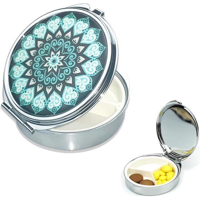 Pilulier En Métal Rond Avec Miroir, Pilulier De Voyage Quotidien ...