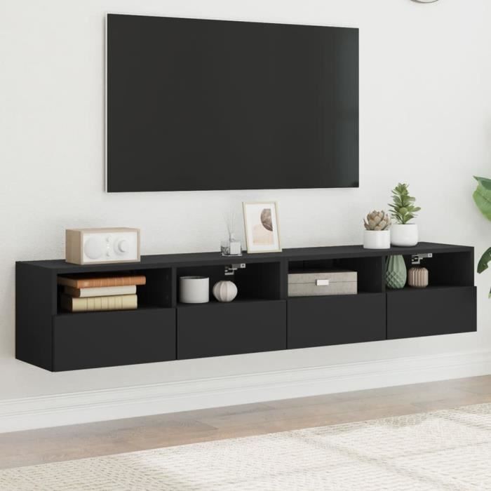 DEX Meubles TV muraux 2 pcs noir 80x30x30 cm bois d'ingénierie ...