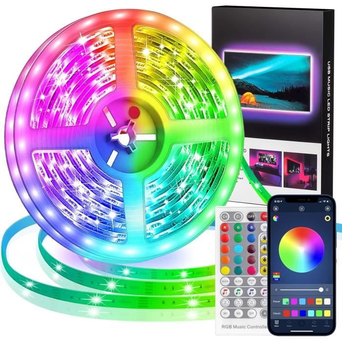Ruban Led 5M, Rgb Bande Led Avec Bluetooth Smart App Contrôle, Multicolore Ruban Led Avec ...