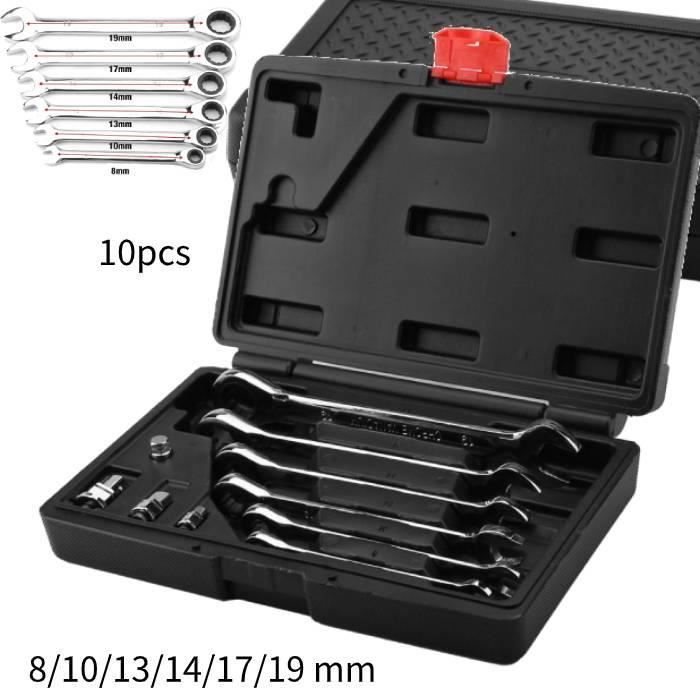 Jeu de 10 Clé À Cliquet Métrique Rochet Molette Réversible Mixtes Outil ...