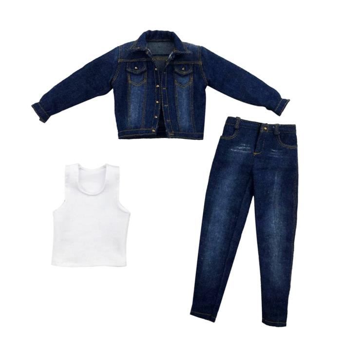 1/6 Homme Vêtements Jeans Set Décor Manteau avec Pantalon et Chemise ...