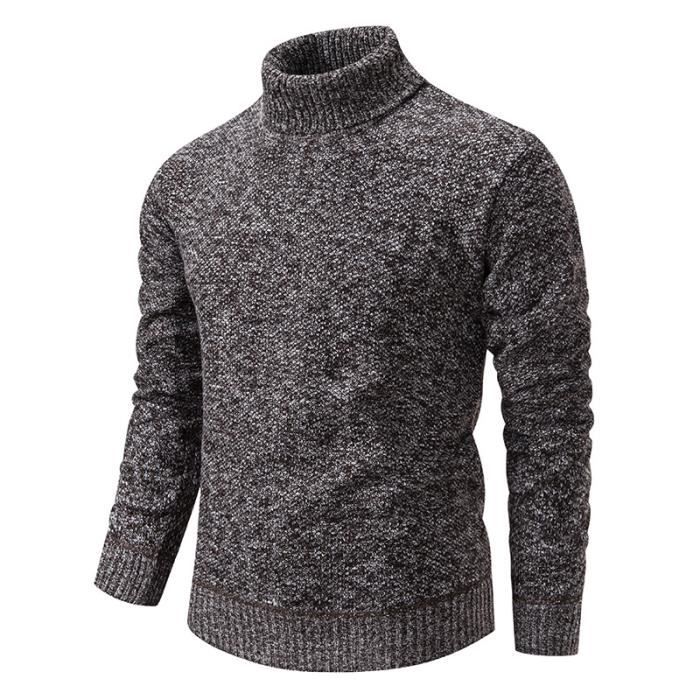 Pull Homme Col Roulé En Tricot Doublé Polaire Casual Epais Chaud ...