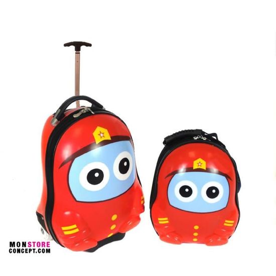 Ensemble Valise à Roulette et Sac à Dos POMPIER, pour Enfant