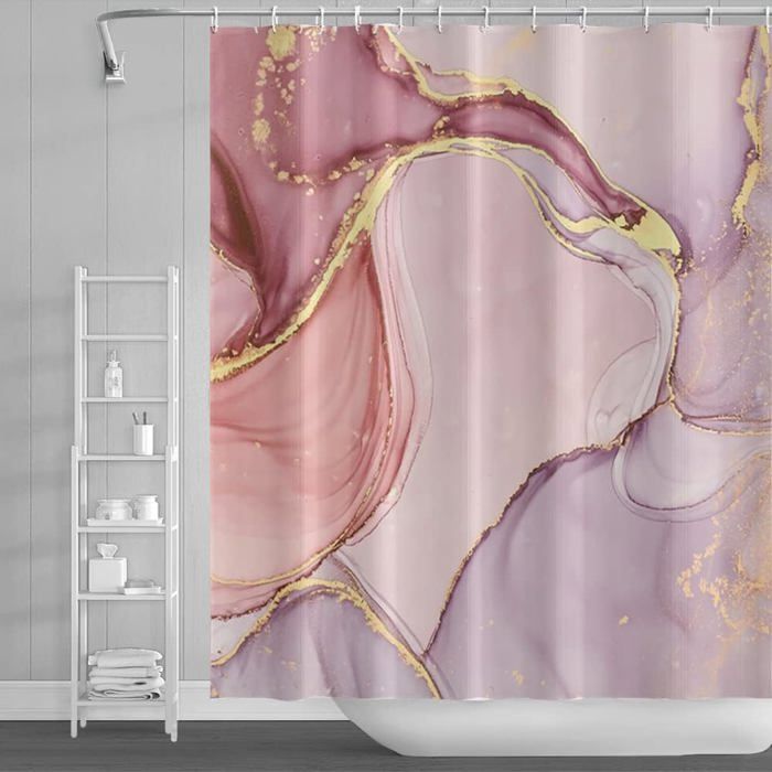 140x183cm Marbre Rideau de Douche Mixte Rose Violet Luxe Texture Doré ...
