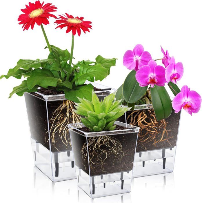 3 Pièces Pots De Fleurs Auto-Arrosant, Lot De Pot De Fleur En Plastique ...
