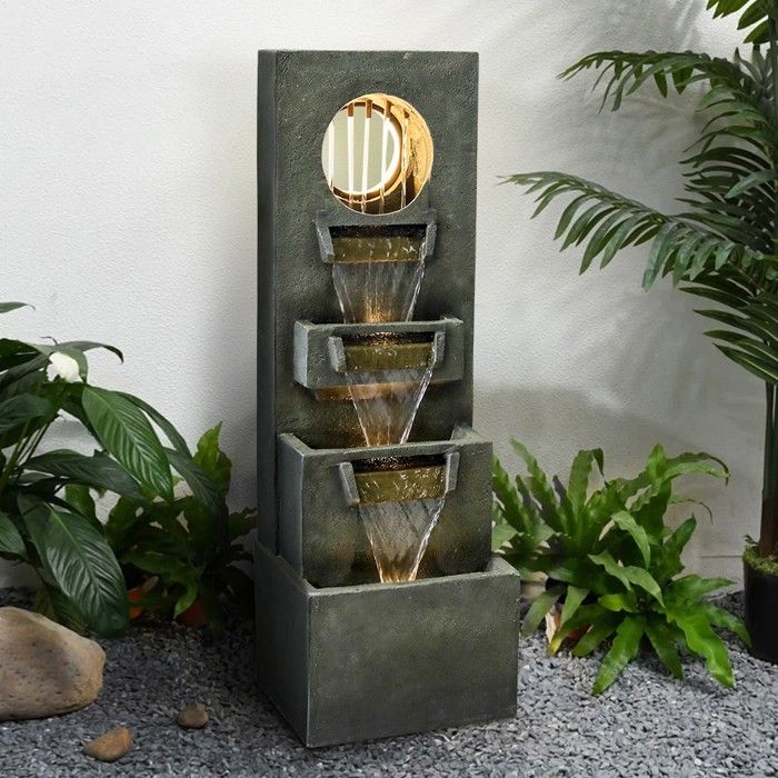 Fontaine Cascade LED Moderne 100cm Fontaine Intérieur Extérieur Jardin ...