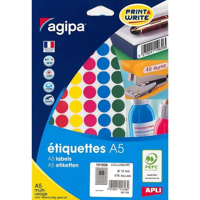 ETIQUETTES COULEUR RONDES 15mm - A5 -AGIPA - 101826 - Cdiscount Beaux ...
