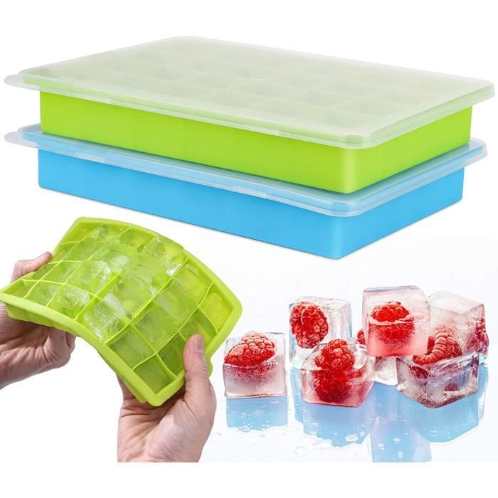 Lot de 2 bacs à glaçons en silicone avec couvercle - Sans BPA - Pour ...