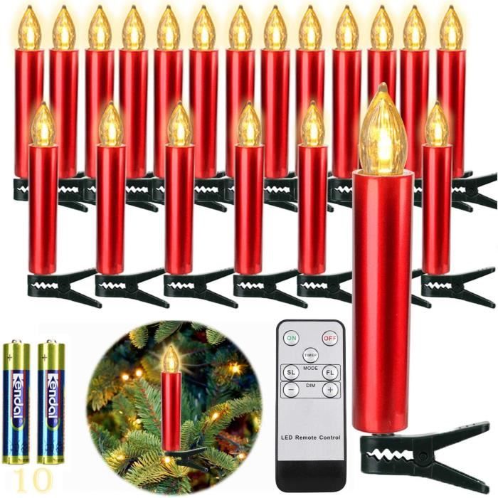 10 Bougies Led Sapin De Noël Rouge Sans Fil Avec Télécommande Minuterie Flamme Vacillante, Blanc ...