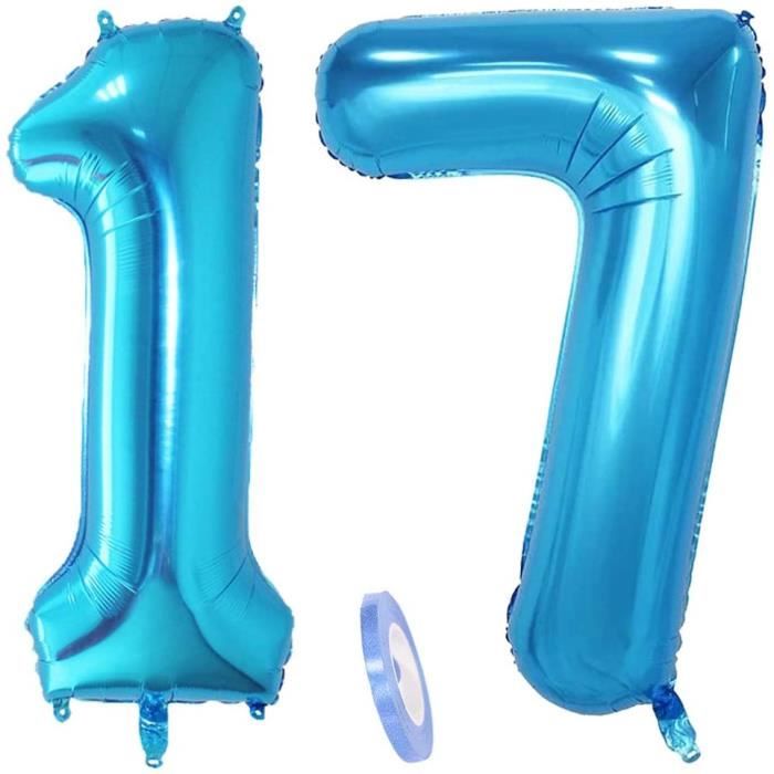 2 Ballons Numéro 17, Ballon 17 Ans Anniversaire Bleu Fille Garcon ,40 ...