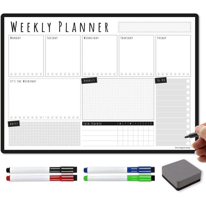 Planning hebdomadaire magnétique A3 Tableau blanc effaçable à sec pour ...