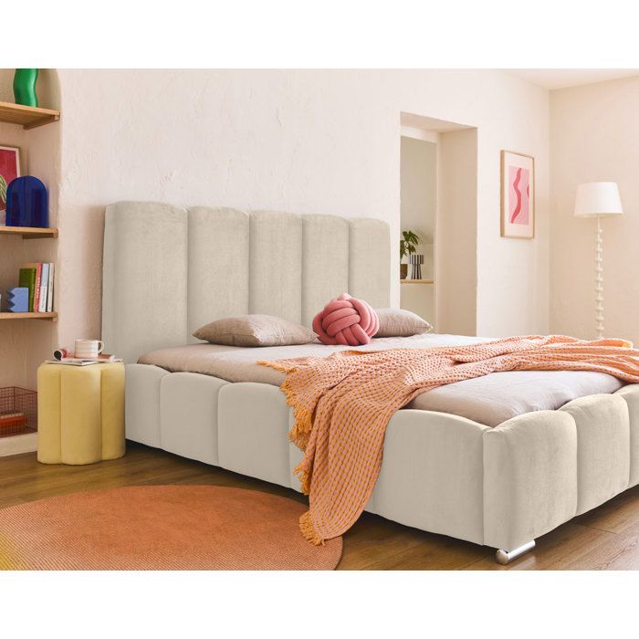 Torreon - lit coffre - 160x200 - sommier inclus - en velours - Beige ...