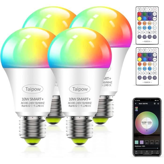 Led Ampoule Connectée Alexa, E27 10W Ampoule Wifi Multicolore Avec Télécommande, Ampoule Rgb ...