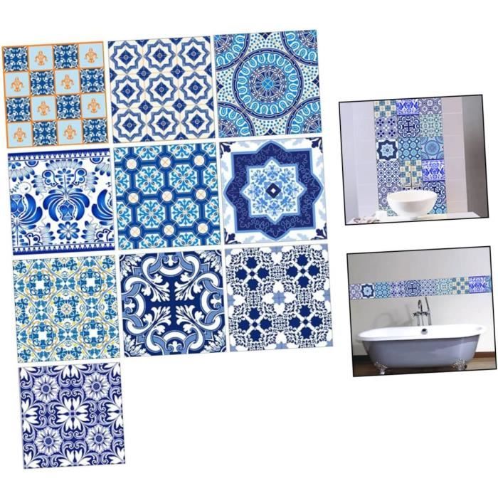 10 Pièces Stickers Carrelage Bleu Et Blanc En Porcelaine Bleu Et Blanc ...