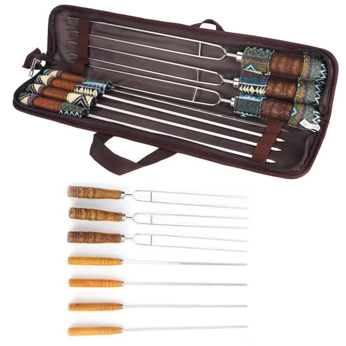 HURRISE Bâton de barbecue 7pcs/Jeu Kit de Fourches à Barbecue en Acier ...