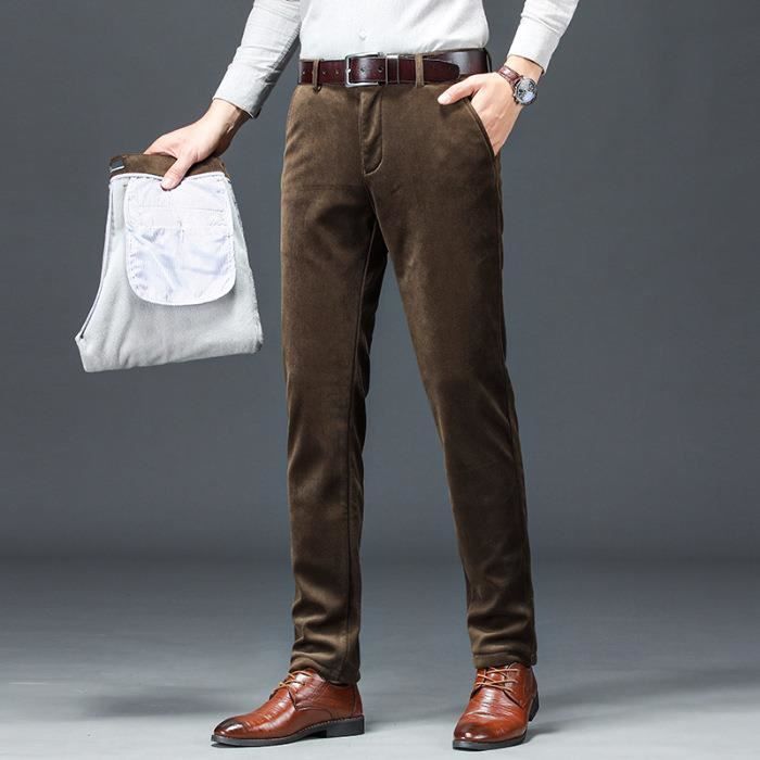 Pantalon Hiver Homme Velours Côtelé Doublé Polaire Coupe Droite Casual ...