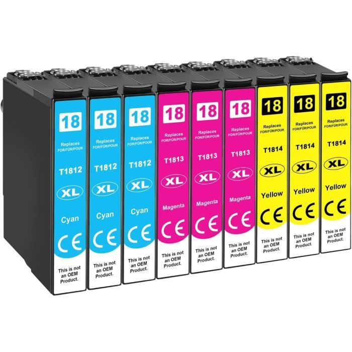 9-Pack 18Xl Cartouche D'Encre Compatible Pour Epson 18 Epson 18Xl Pour Expression Home Xp-205 Xp ...