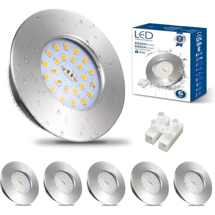 6 Spot Encastrable Led Plat 7W Led Spot Salle De Bain Ip44 Spot De Plafond Rond Mat Nickel 4500K ...