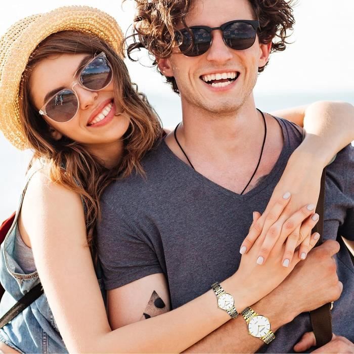 Montre Homme Femme À Quartz Montre Couple Extra-Plate Avec Bracelet En ...