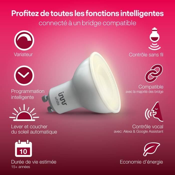 INNR Ampoule connectée GU10 - ZigBee 3.0 - Pack de 2 ampoules Blanc ...
