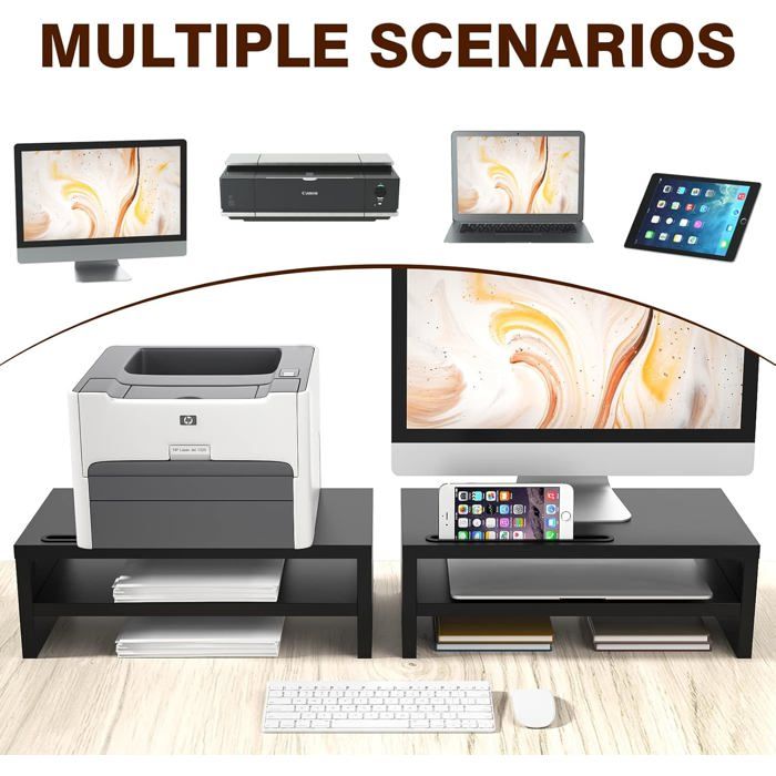 Bois Support De Moniteur, Réhausseur D'Écran 2 Couches, Noir Elevateur ...