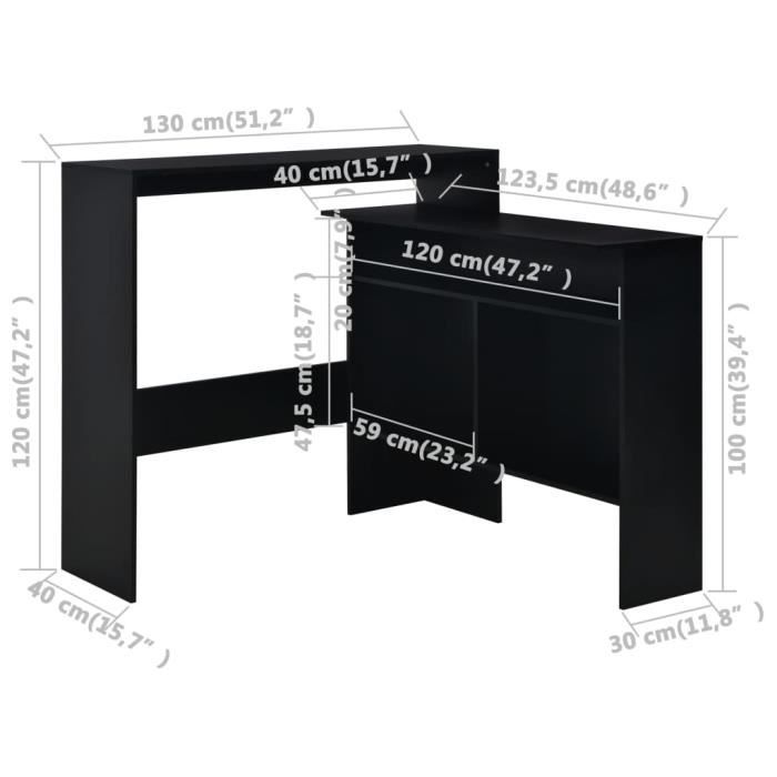 VidaXL Table de bar avec 2 dessus de table Noir 130 x 40 x 120 cm ...